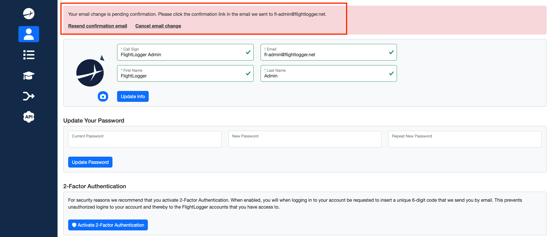 Enforcing 2-factor authentication across FlightLogger